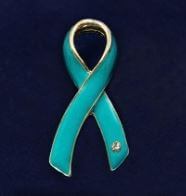 teal ribbon pin w crystal accent - Conquer Myasthenia Gravis